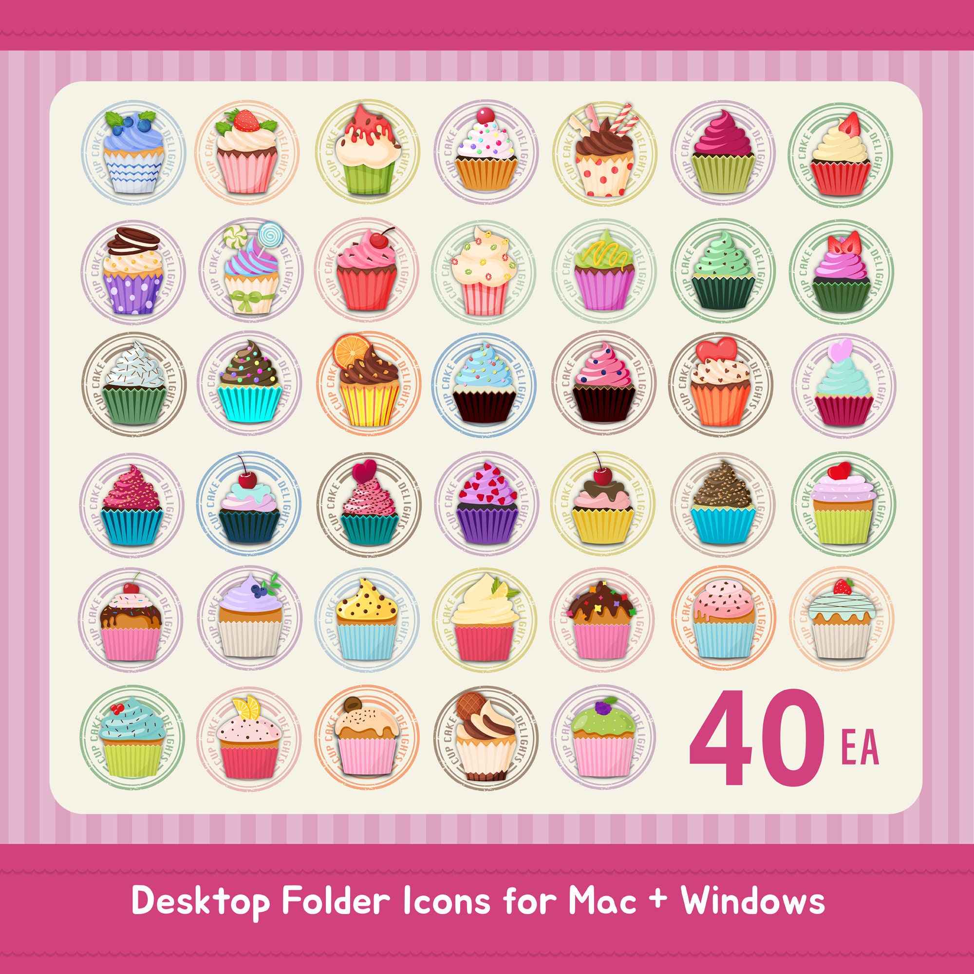 40 Desktop Folder Icons, Mac + Windows Folder Icons , Cupcake Themed ...