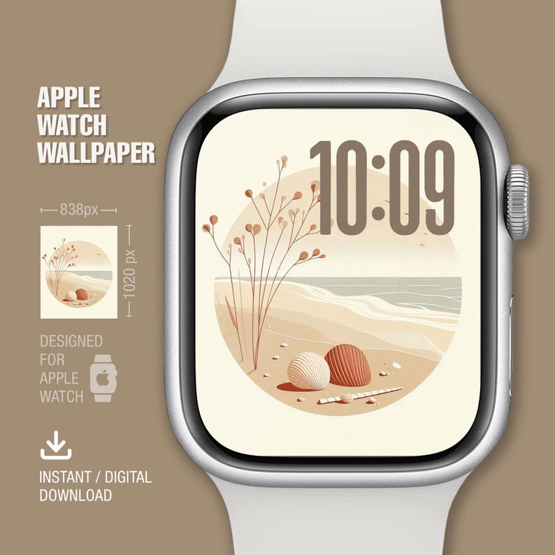 Digital Watch Wallpaper, Apple Watch Wallpaper, Boho Seashells, Watch ...