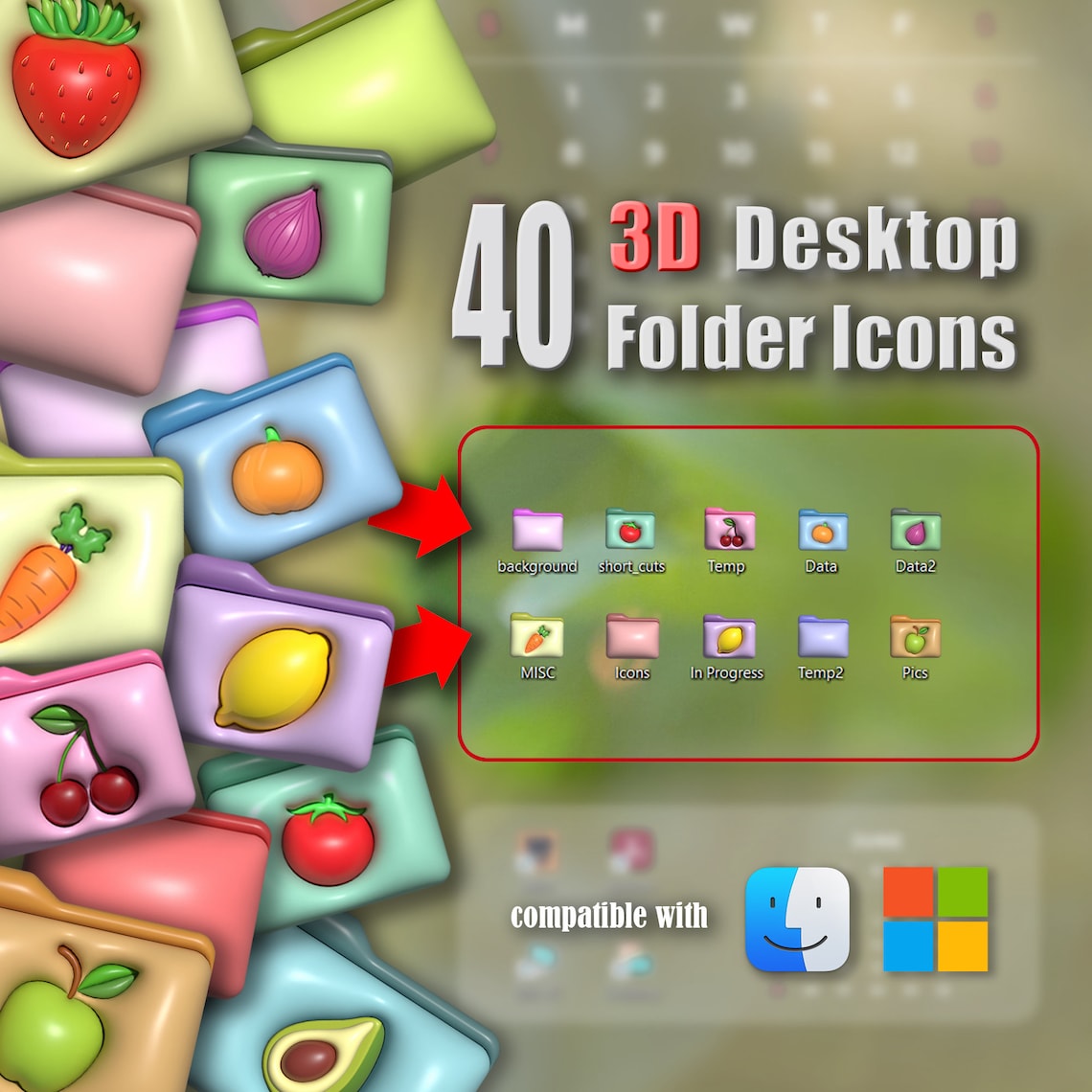 Desktop 3D Folder Icons, Desktop Folder Icons, Mac + Windows Folder ...