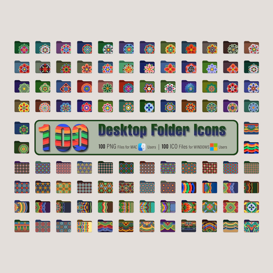 Digital 100 Desktop Folder Icons, for Mac, for PC, Desktop Aesthetic ...