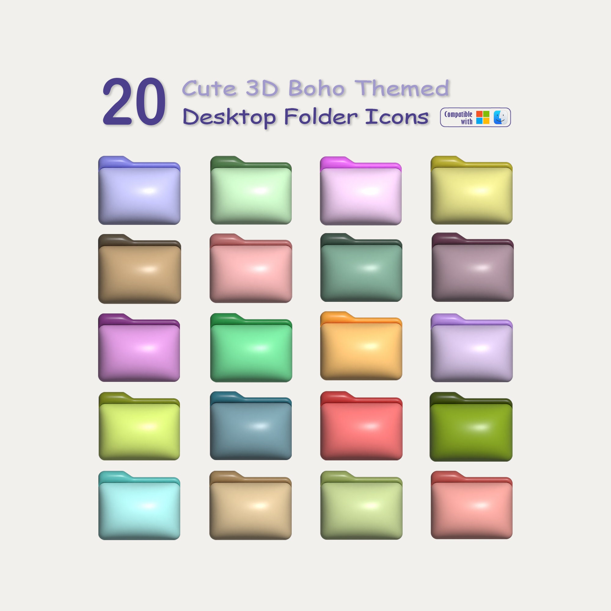 Desktop 3D Folder Icons, Desktop Folder Icons, Mac + Windows Folder ...