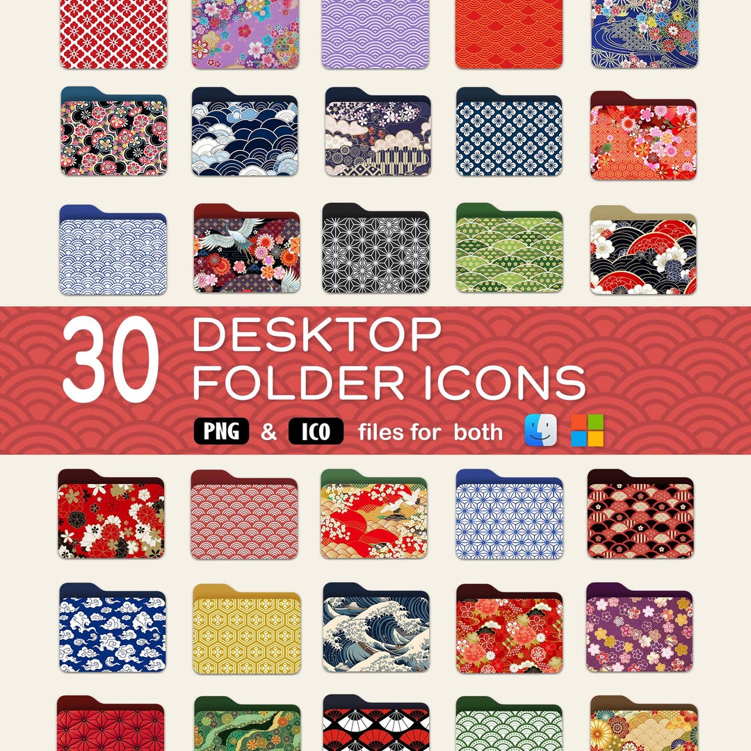 30 Desktop Folder Icons, Mac | PC Folder Icons , Japanese Pattern ...