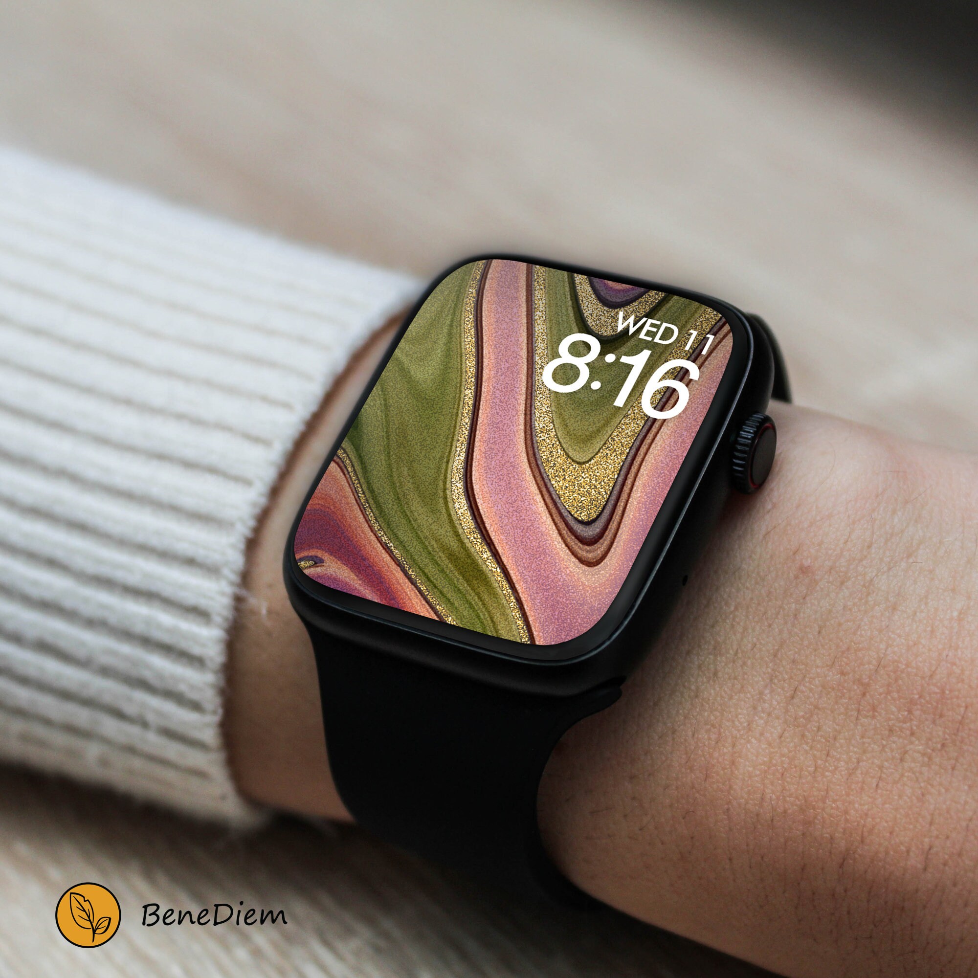 Digital Watch Wallpaper, Apple Watch Wallpaper, Marble Glitter, Watch ...