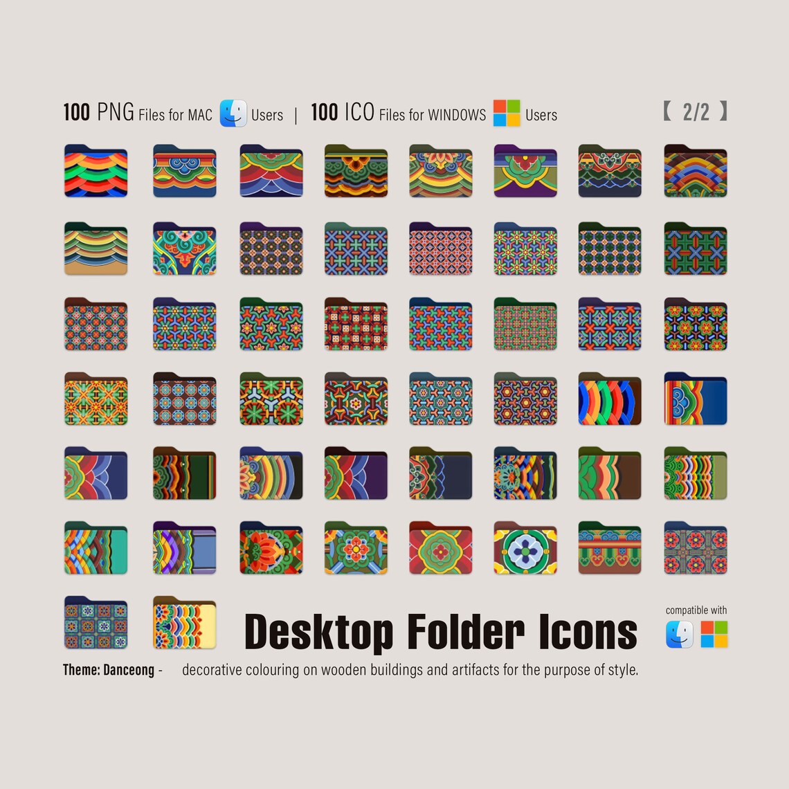 Digital 100 Desktop Folder Icons, for Mac, for PC, Desktop Aesthetic ...