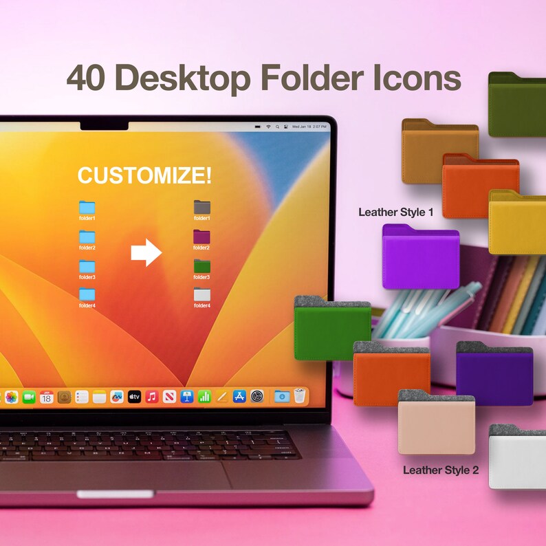 40 Desktop Folder Icons, Mac | PC Folder Icons , Leather Texture Folder ...
