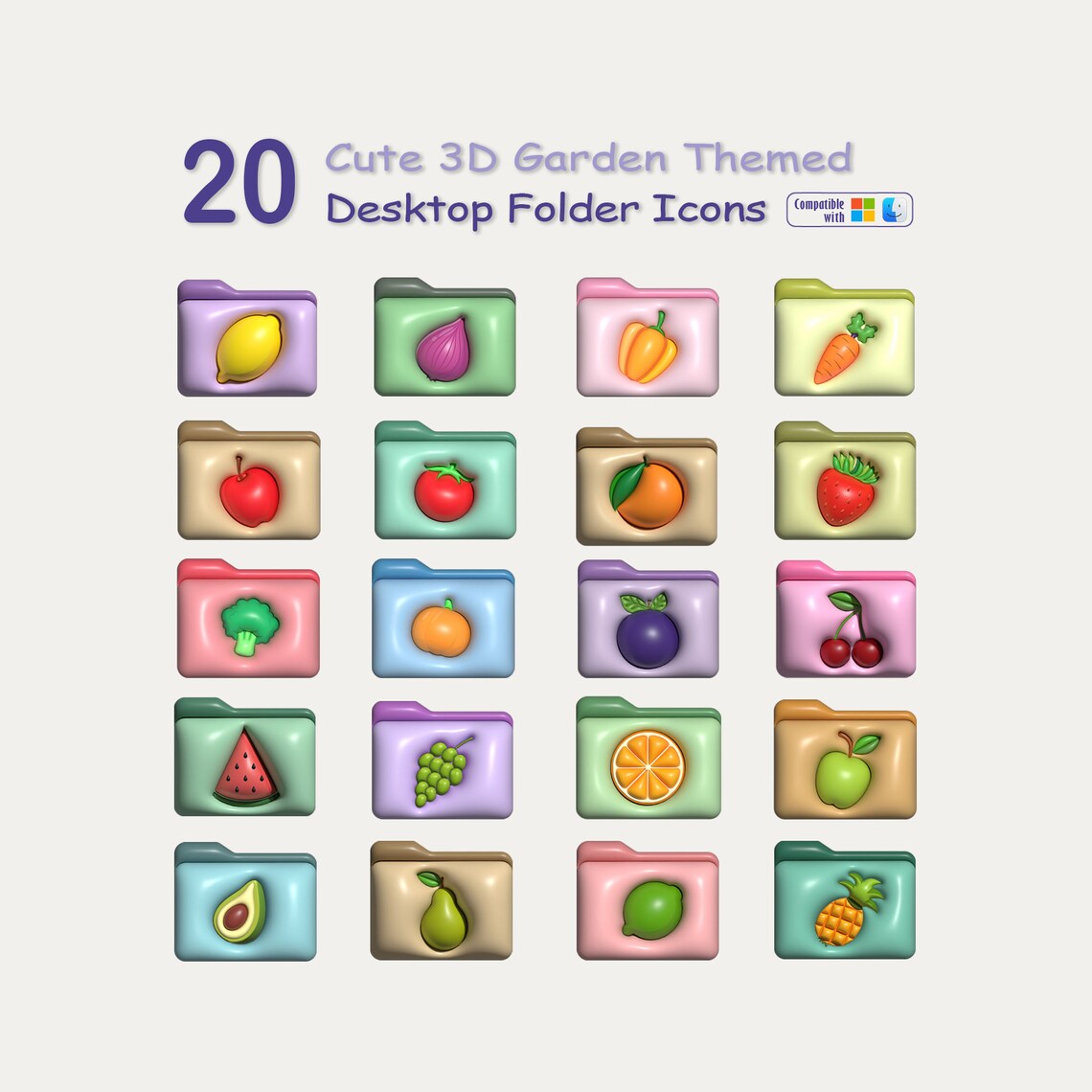 Desktop 3D Folder Icons Desktop Folder Icons Mac Windows - Etsy