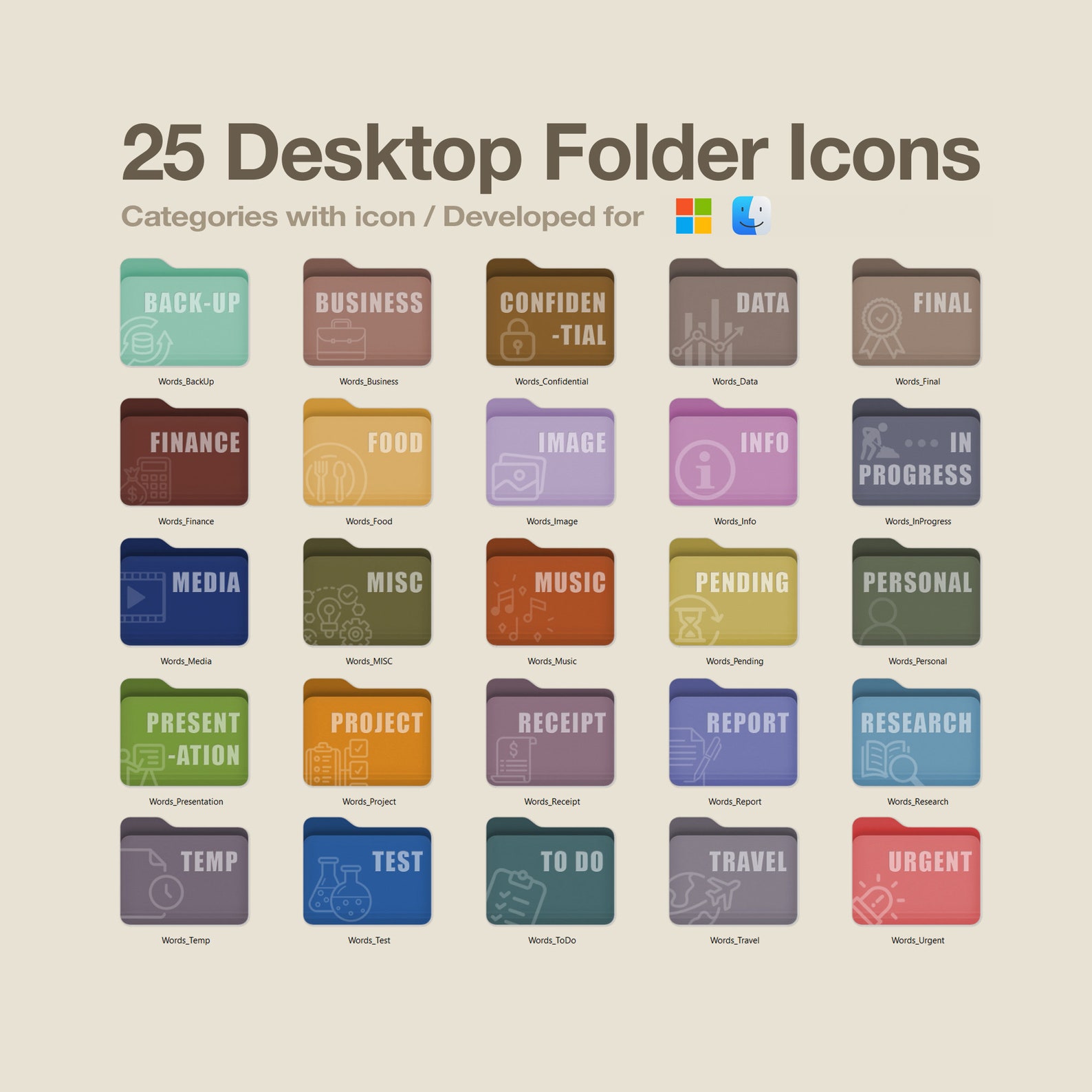 25 Desktop Folder Icons, Mac|pc Folder Icons , Desktop Aesthetic Folder ...