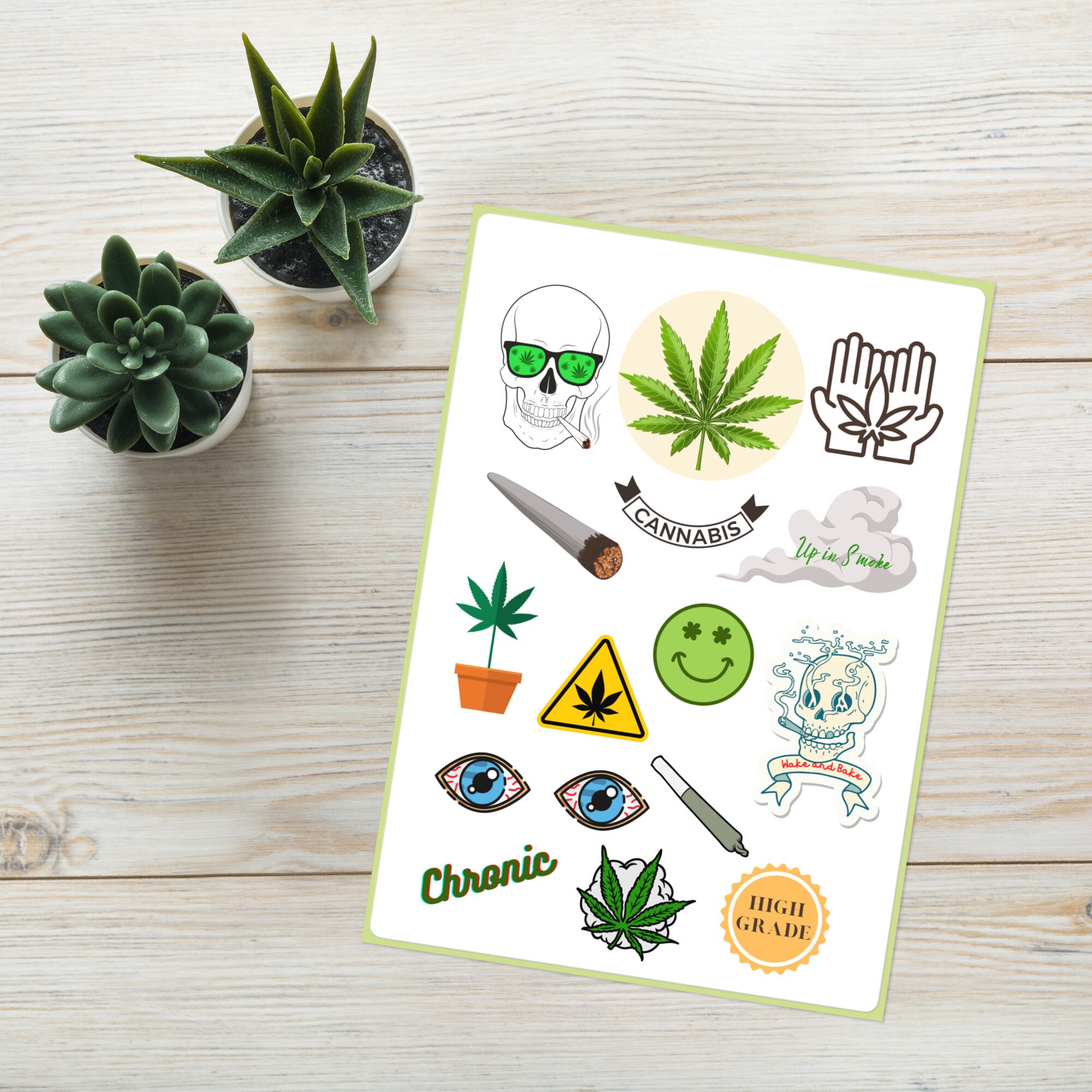 Cannabis Sticker Sheet, Stoner Gift, Weed Leaf, Laptop Decals, Water ...
