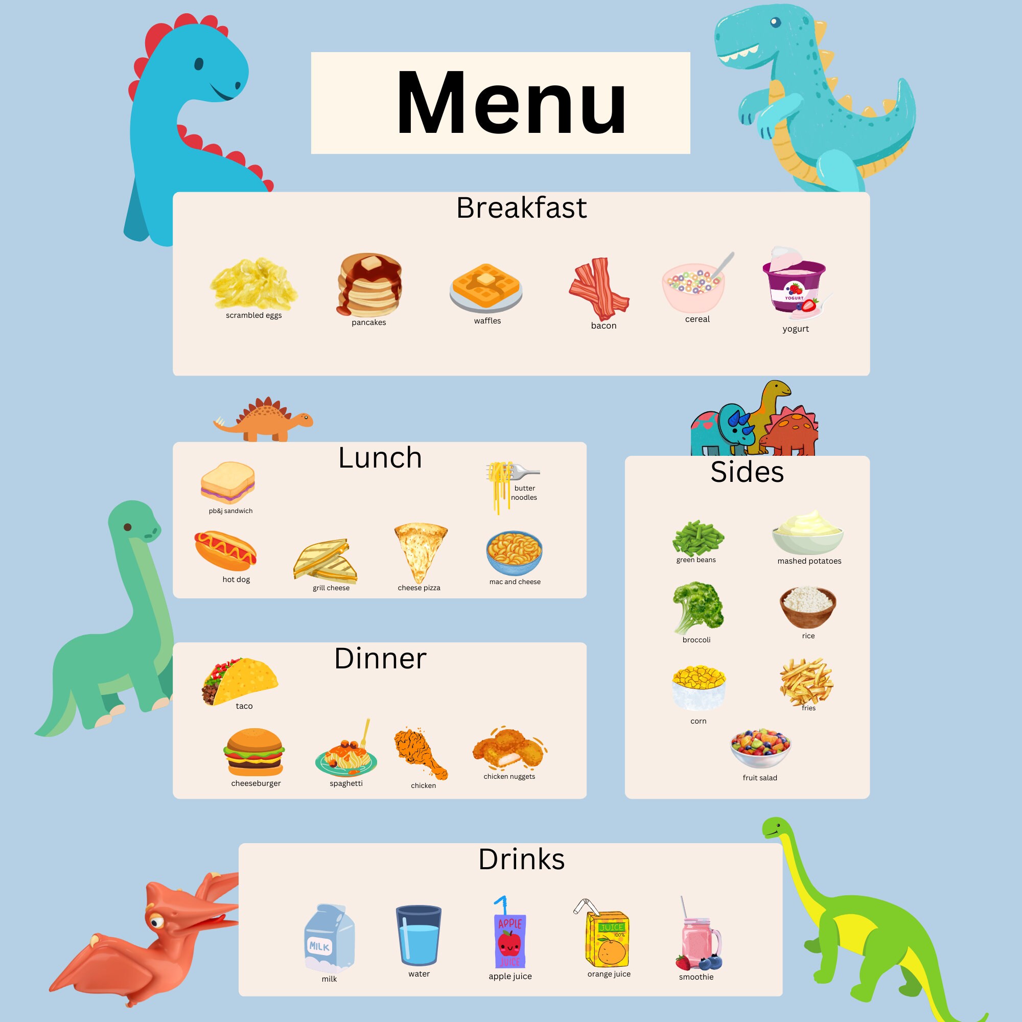 Toddler Food Menus, Child Meal Men - Etsy