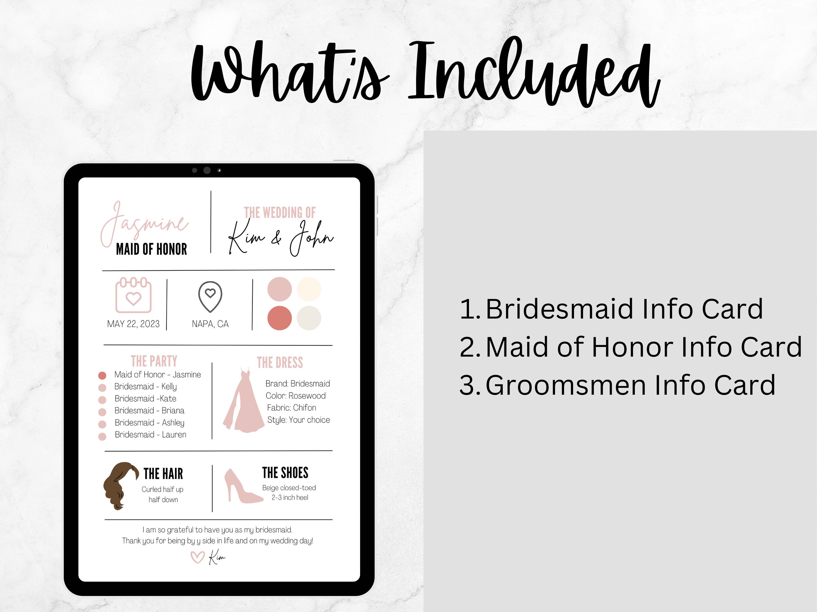 Bridesmaid Info Card Template, Printable Card, Bridal Party Info Card ...