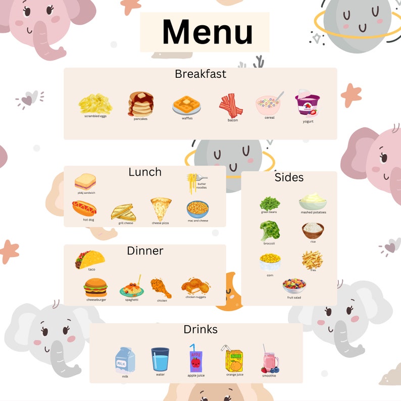 Toddler Food Menus, Child Meal Men - Etsy