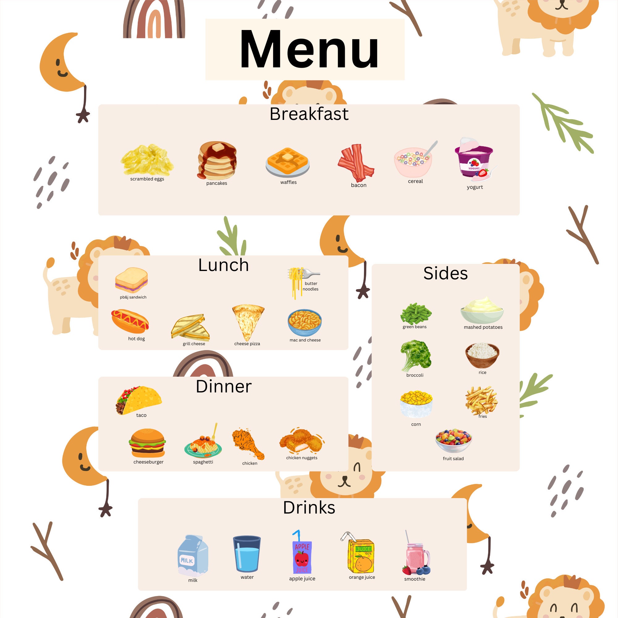 Toddler Food Menus, Child Meal Men - Etsy
