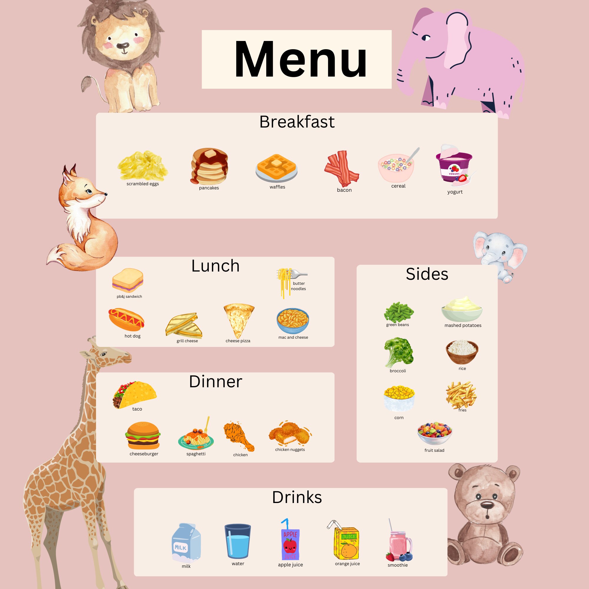 Toddler Food Menus, Child Meal Men - Etsy
