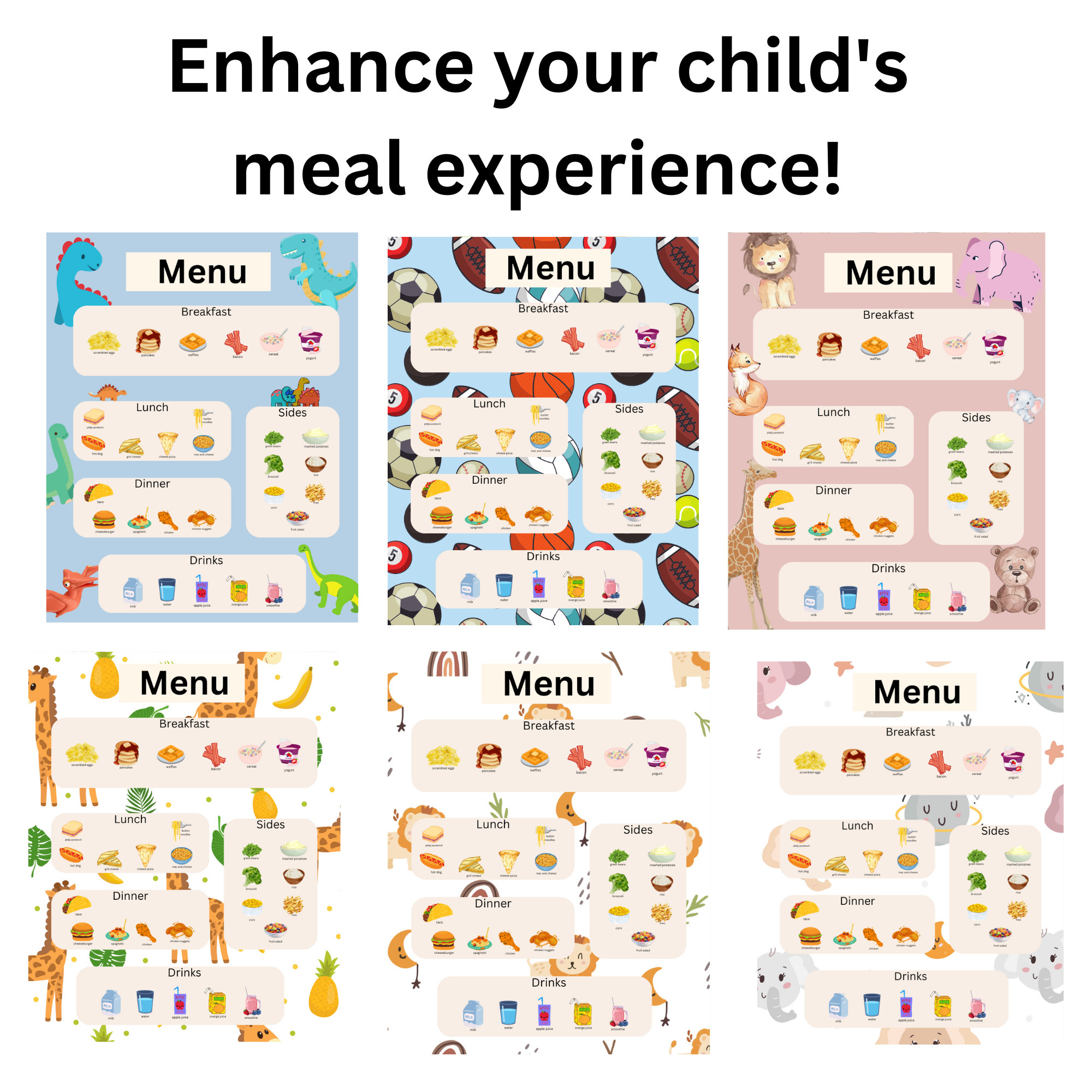 Toddler Food Menus, Child Meal Men - Etsy