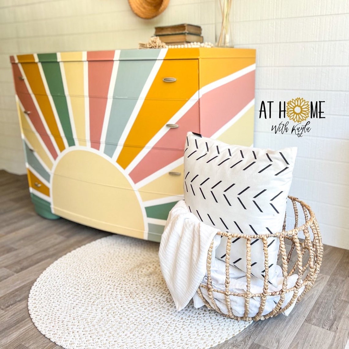 Boho Sun Mural Drexel Dresser: Radiate Charm With Hand-painted Artistry ...