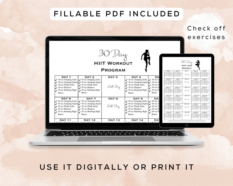 30 Day HIIT Workout Bundle Printable Fillable PDF 4 Workout Plans, Easy ...