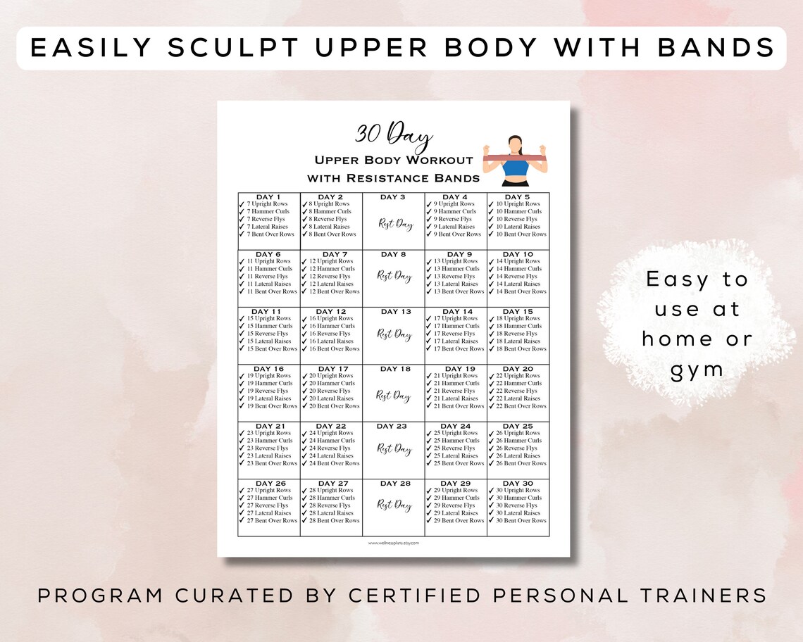 30 Day Upper Body Workout With Resistance Bands Printable + Interactive ...