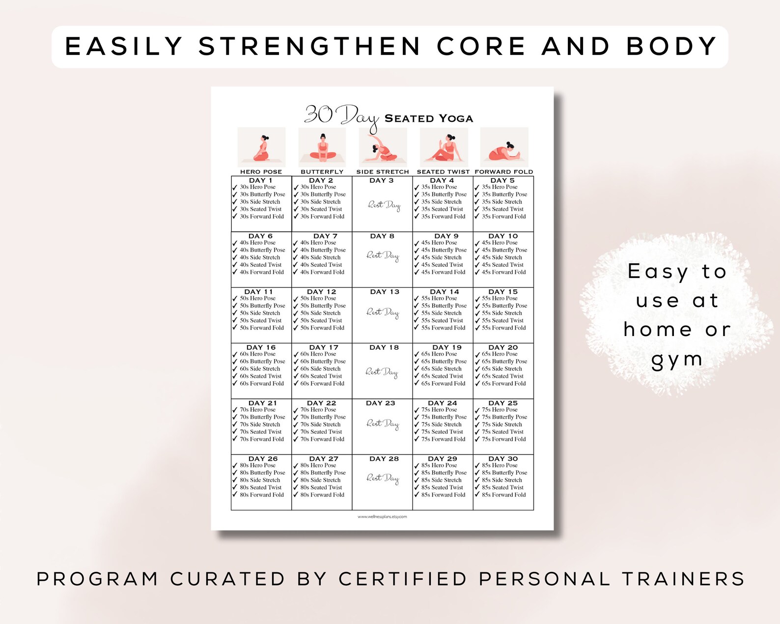 30 Day Seated Yoga Printable + Interactive PDF | Easy to Follow Poses ...