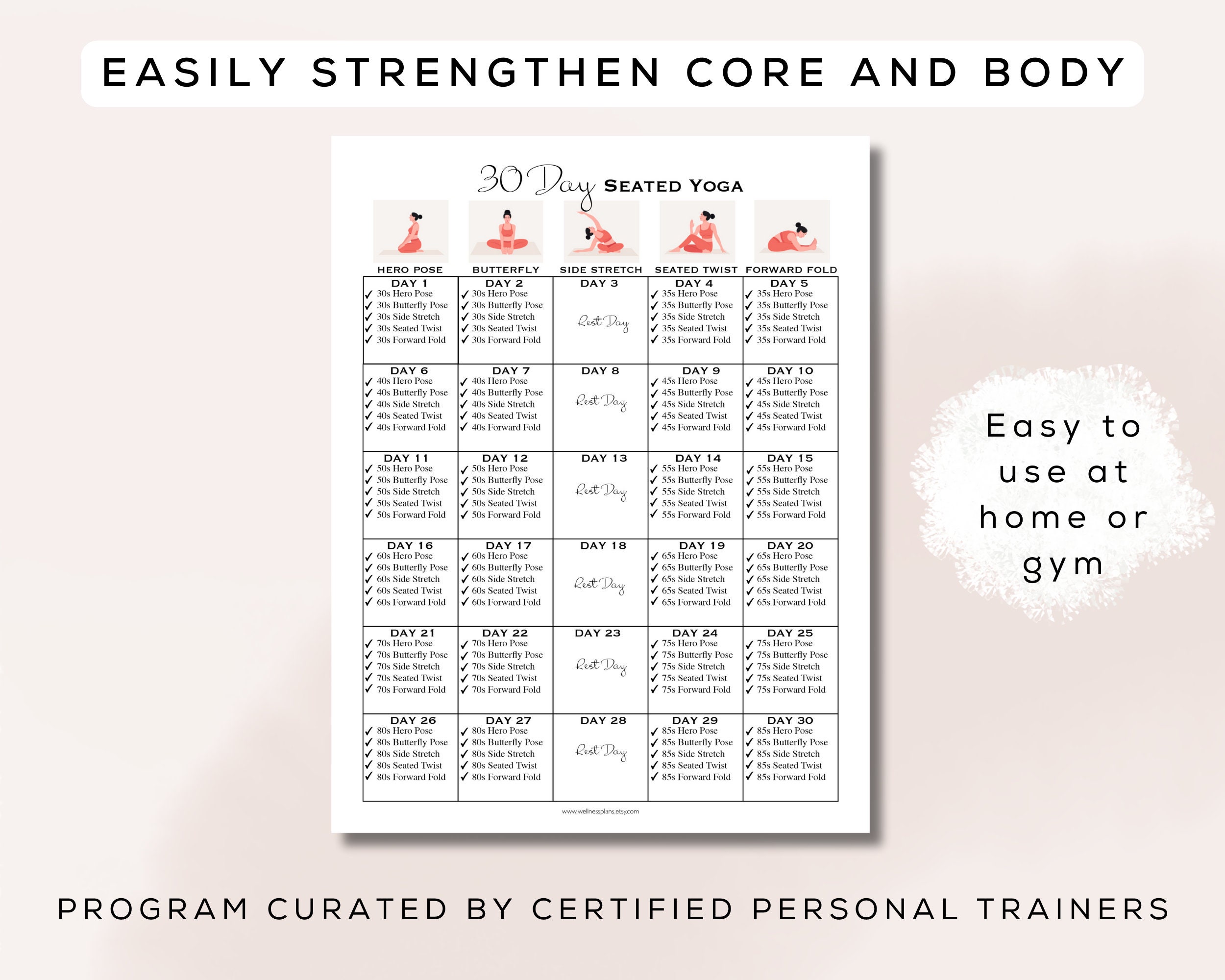 30 Day Seated Yoga Printable + Interactive PDF | Easy to Follow Poses ...