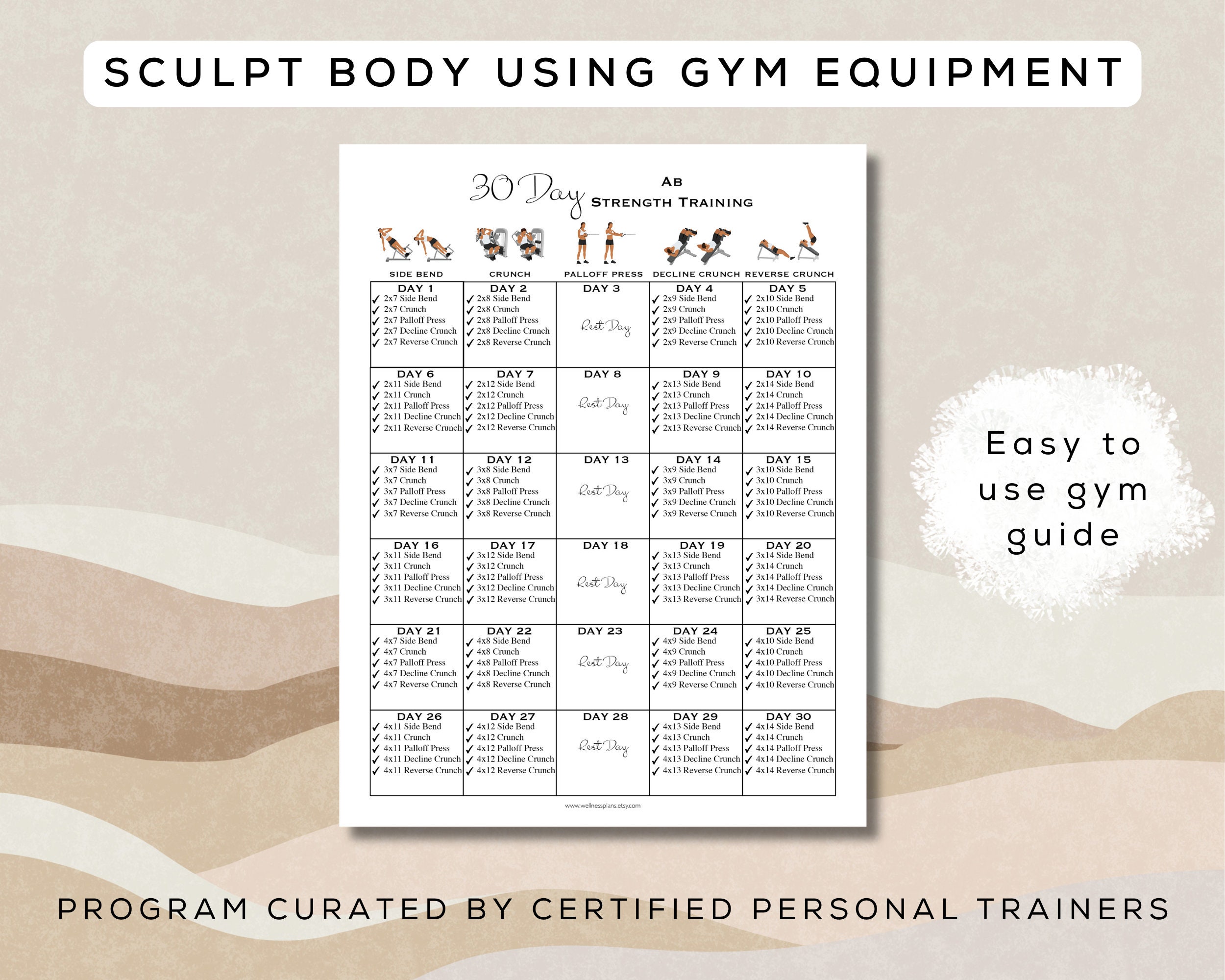 30 Day Ab Strength Training Workout Printable + Interactive PDF | Easy ...
