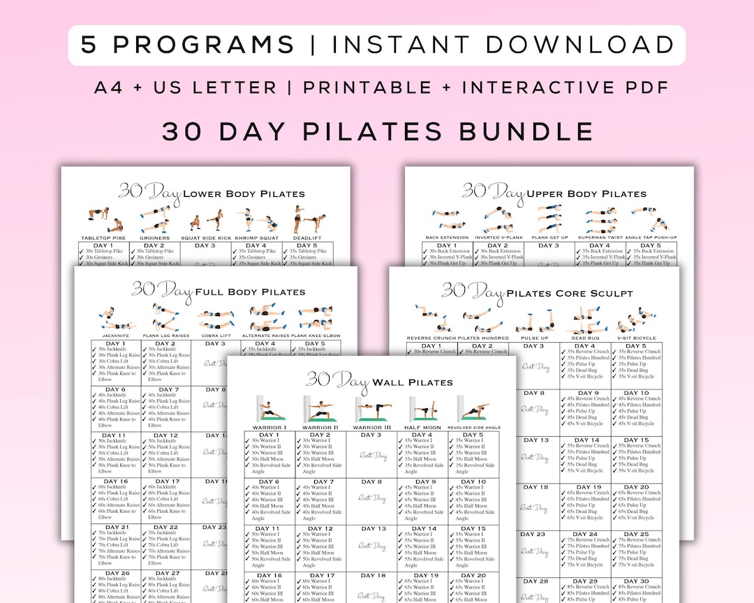 30 Day Pilates Workout Bundle Printable + Interactive PDF | Easy to ...