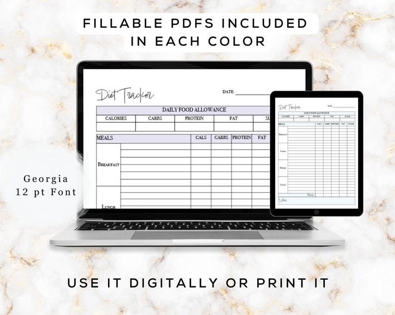 Diet Tracker Printable + Fillable PDF | Bonus Macro Guide Included ...