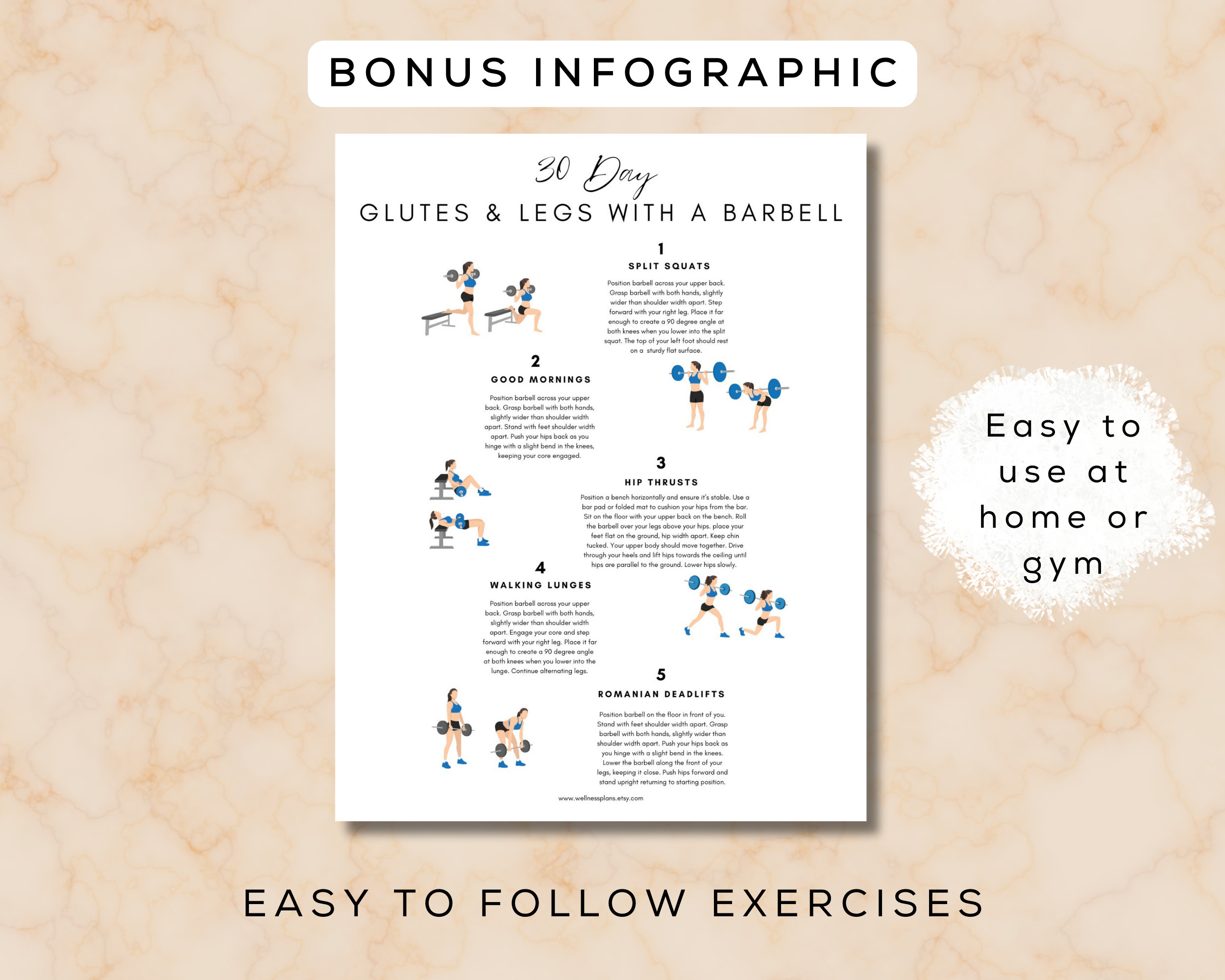 30 Day Glute & Leg Barbell Workout Plan Printable + Fillable PDF | Bous ...