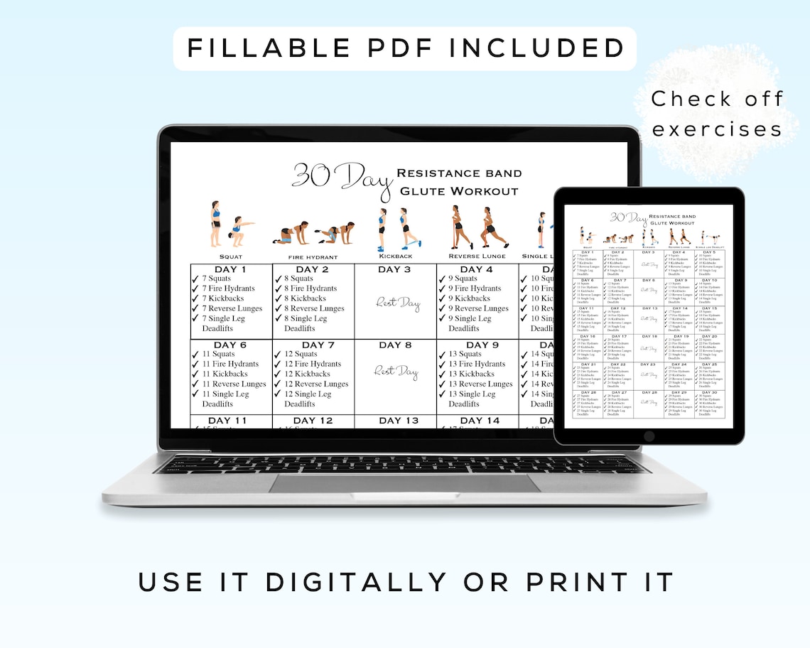 30 Day Glute Workout Plan With Resistance Bands Printable + Fillable ...