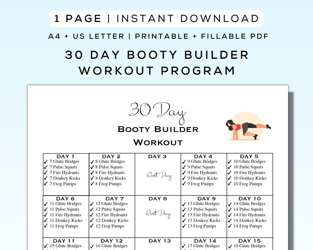 30 Day Booty Builder Workout Program Printable Fillable PDF - Etsy
