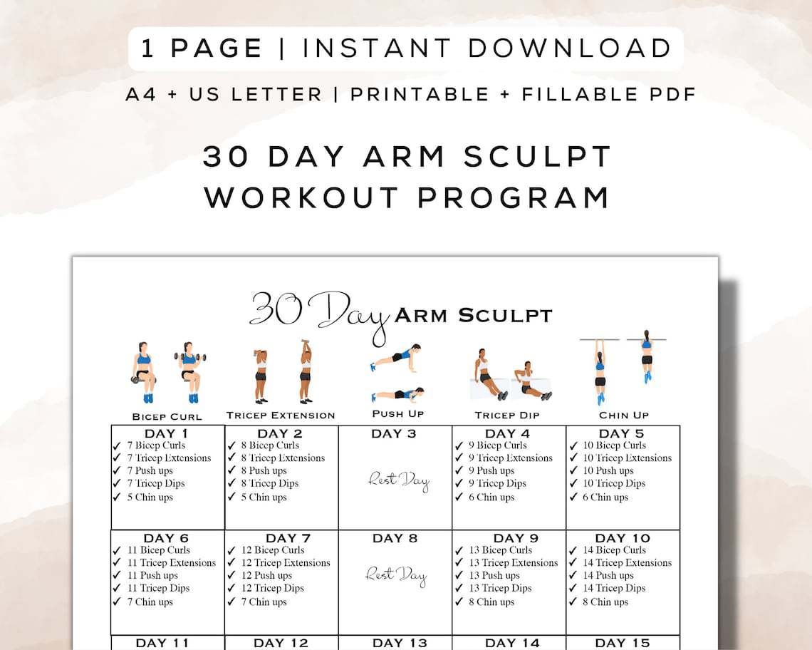 30 Day Arm Sculpt Workout Plan Printable + Fillable PDF | Fitness ...