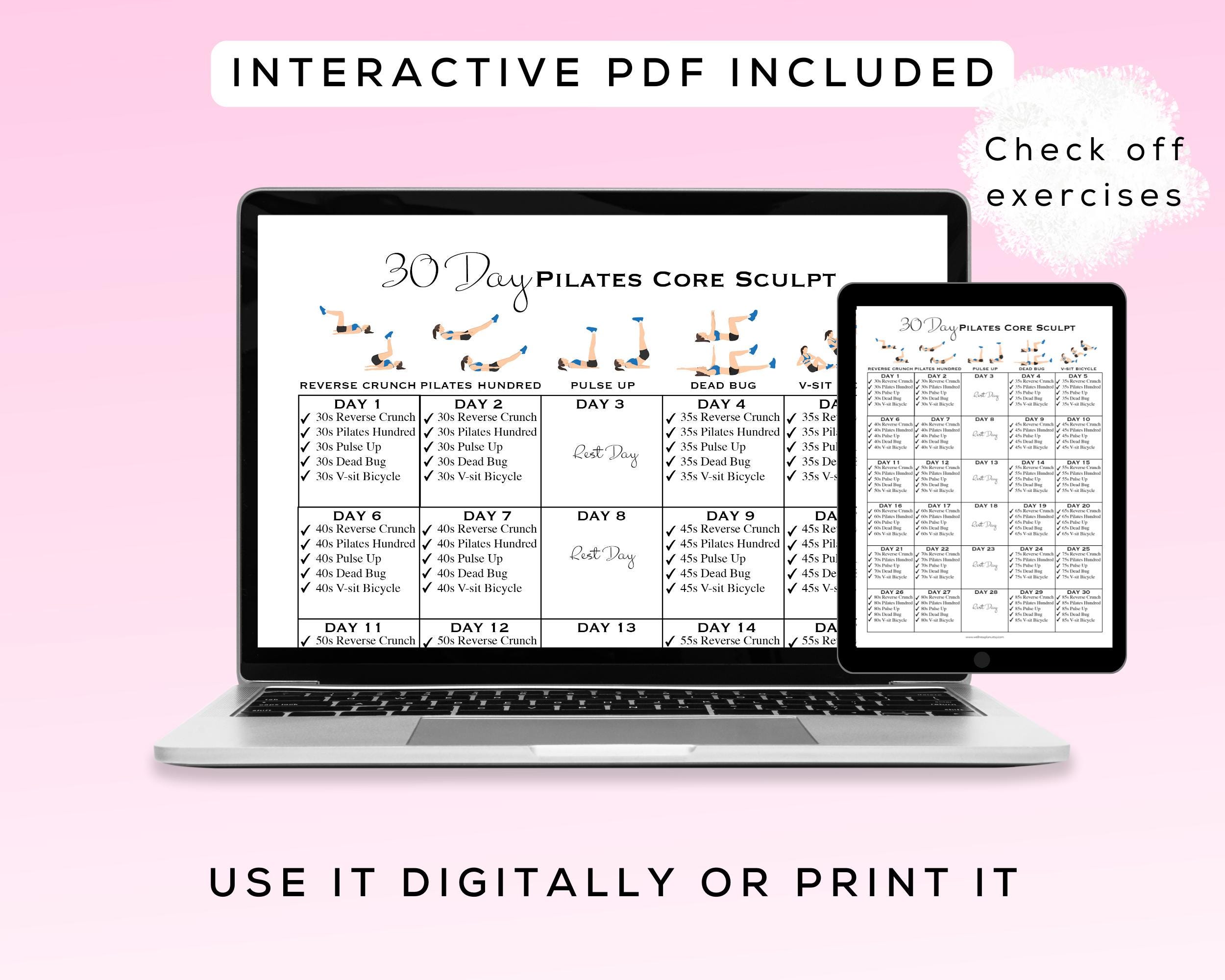 30 Day Pilates Core Sculpt Printable + Interactive PDF | Easy to Follow ...