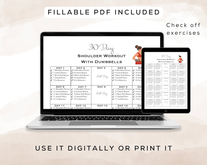 30 Day Shoulder Workout Plan With Dumbbells Printable Fillable PDF Easy ...