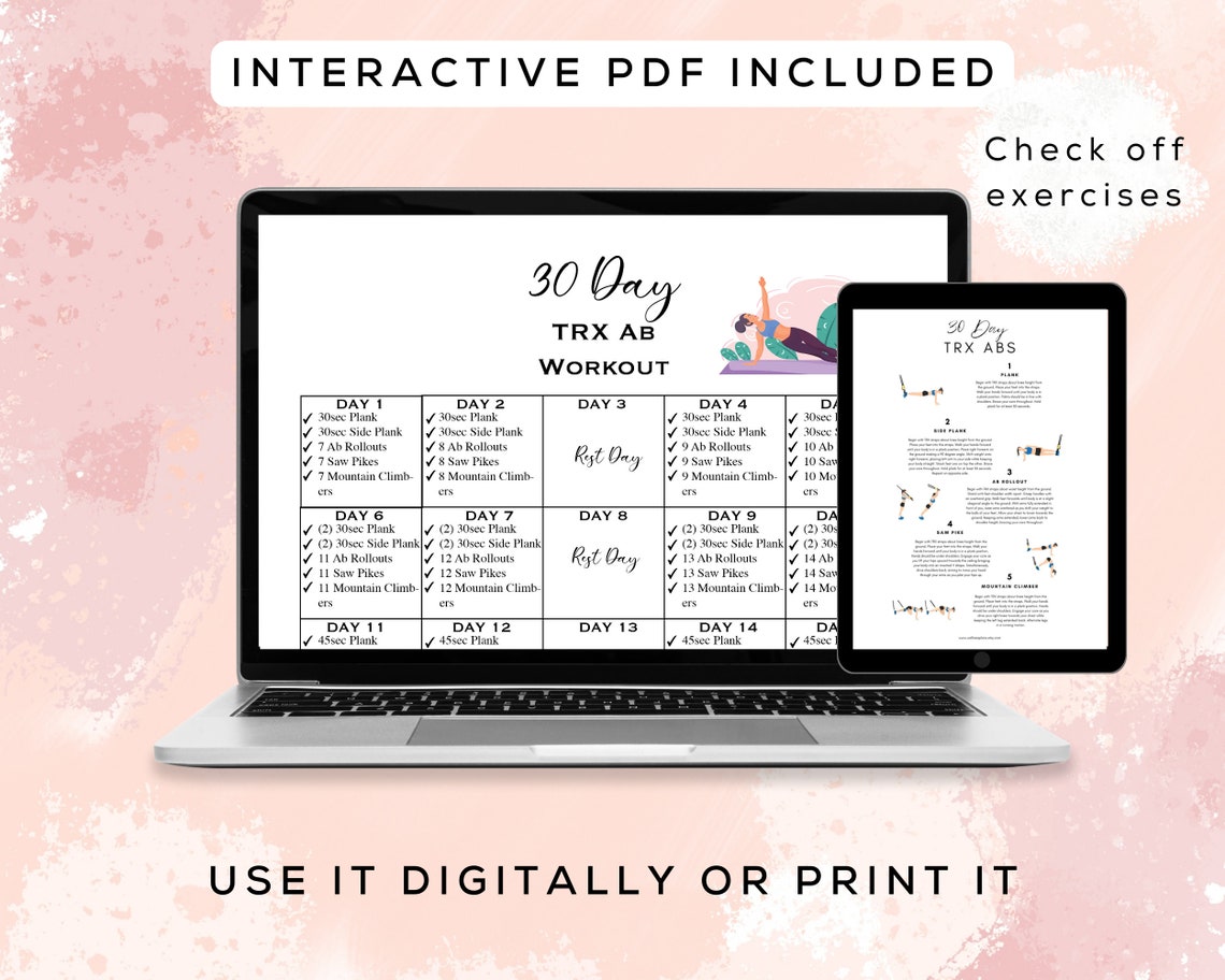 30 Day TRX Ab Workout Plan Printable, Interactive PDF + Digital Gym ...