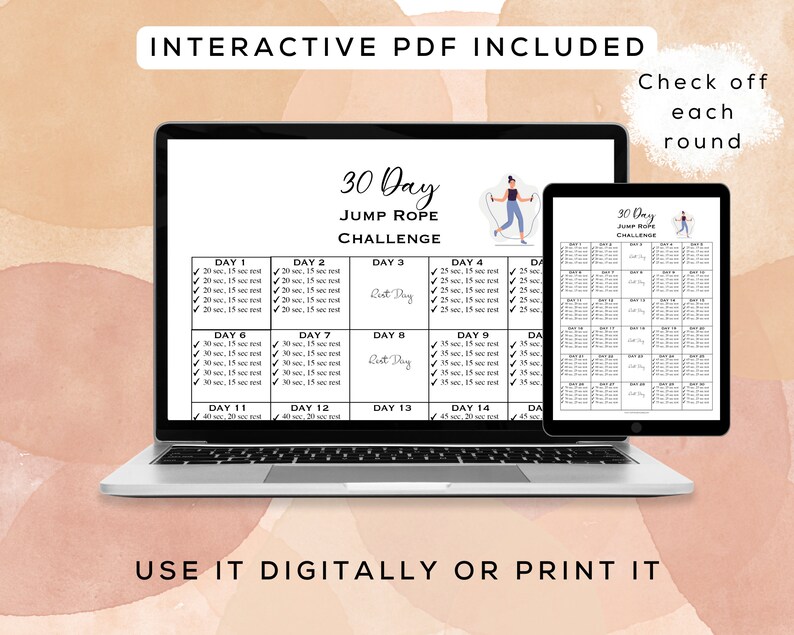 30 Day Jump Rope Challenge Printable + Interactive PDF, Digital Gym ...