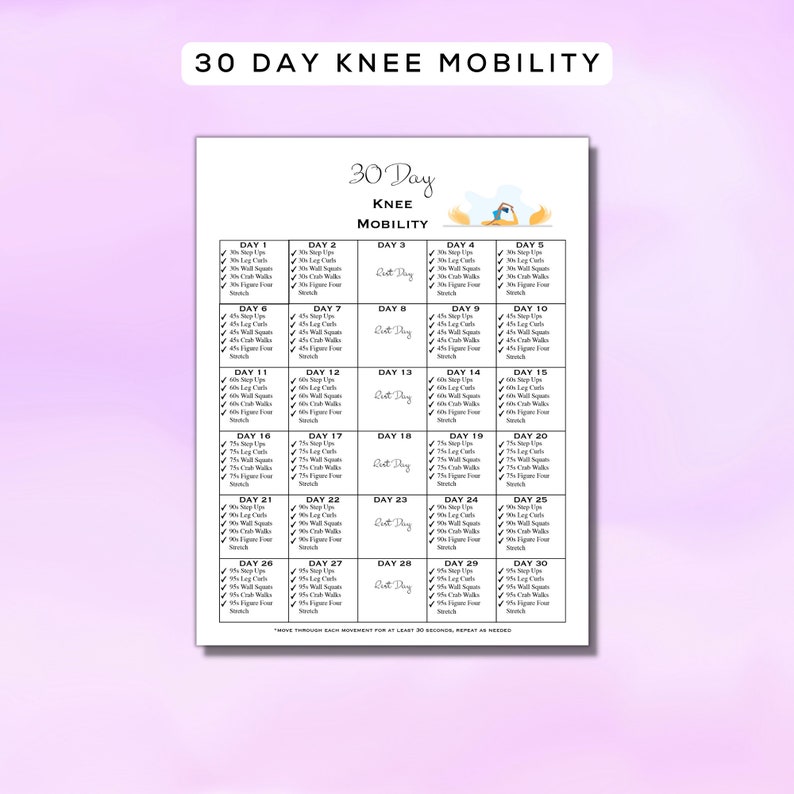 30 Day Mobility Bundle Printable Fillable PDF 4 Mobility Routines, Easy ...