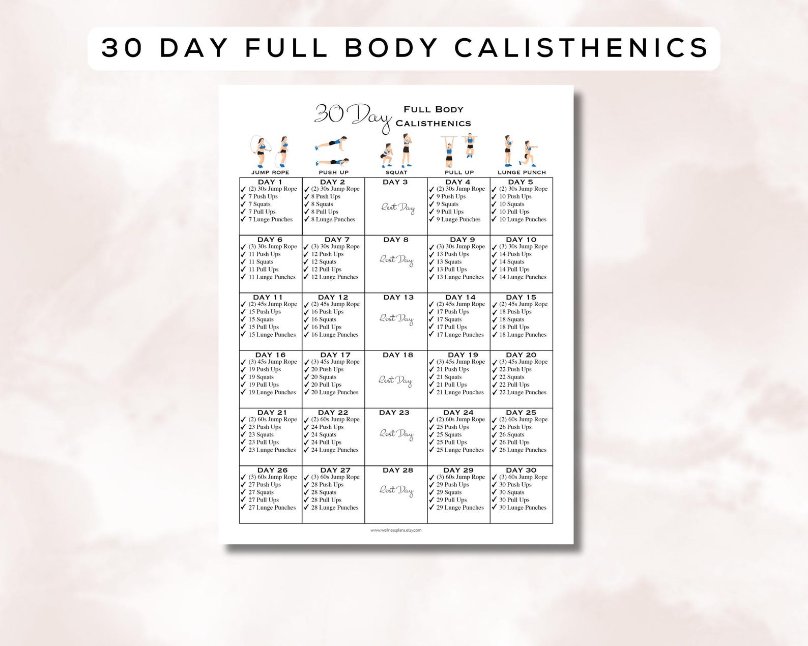 30 Day Calisthenics Workout Bundle | Printable + Interactive PDF, Easy ...