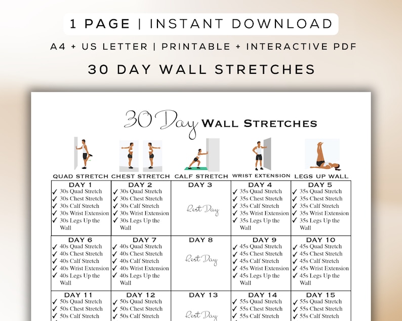 30 Day Wall Stretches Printable + Interactive PDF | Easy to Follow ...