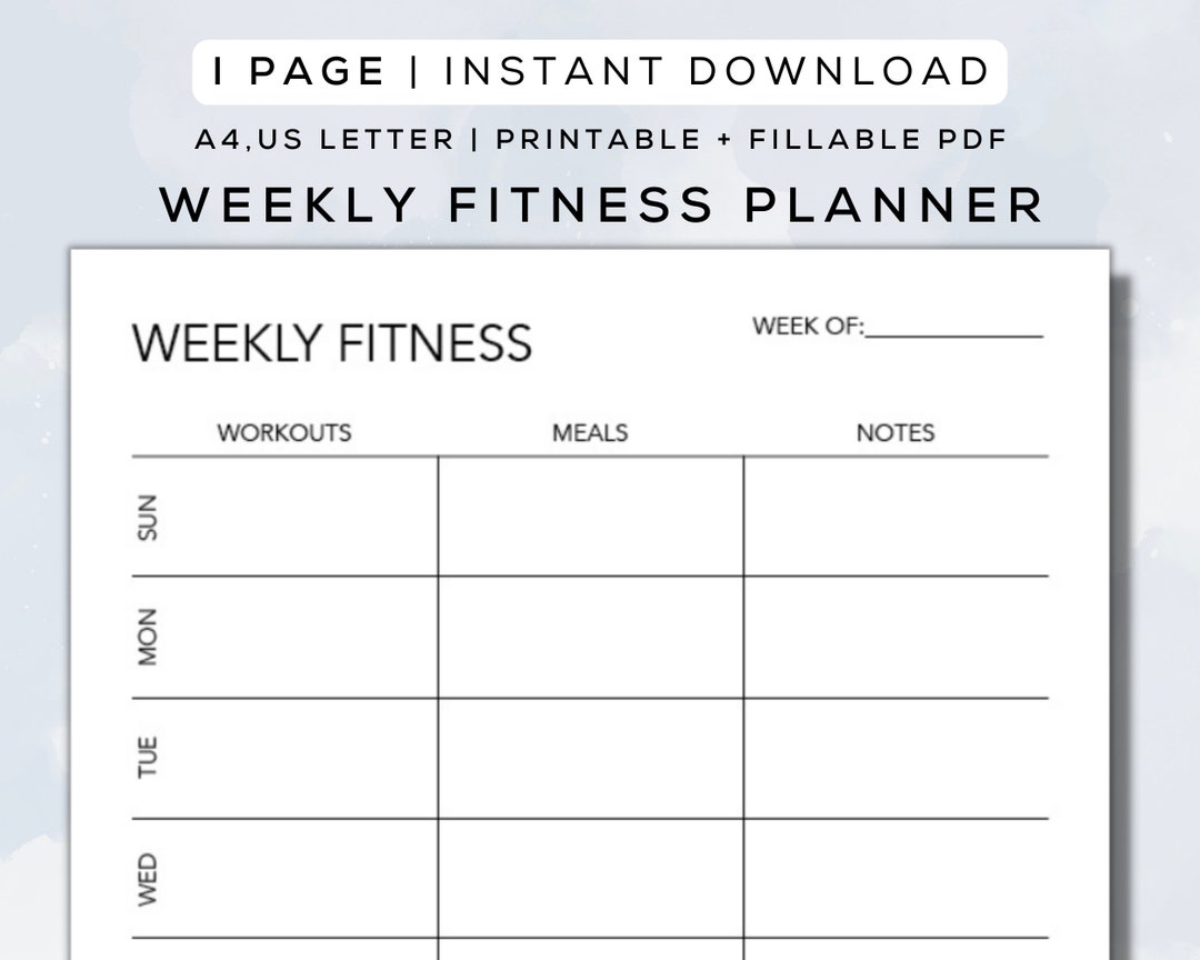 Minimal Weekly Fitness Planner Printable Fillable PDF Health Fitness ...