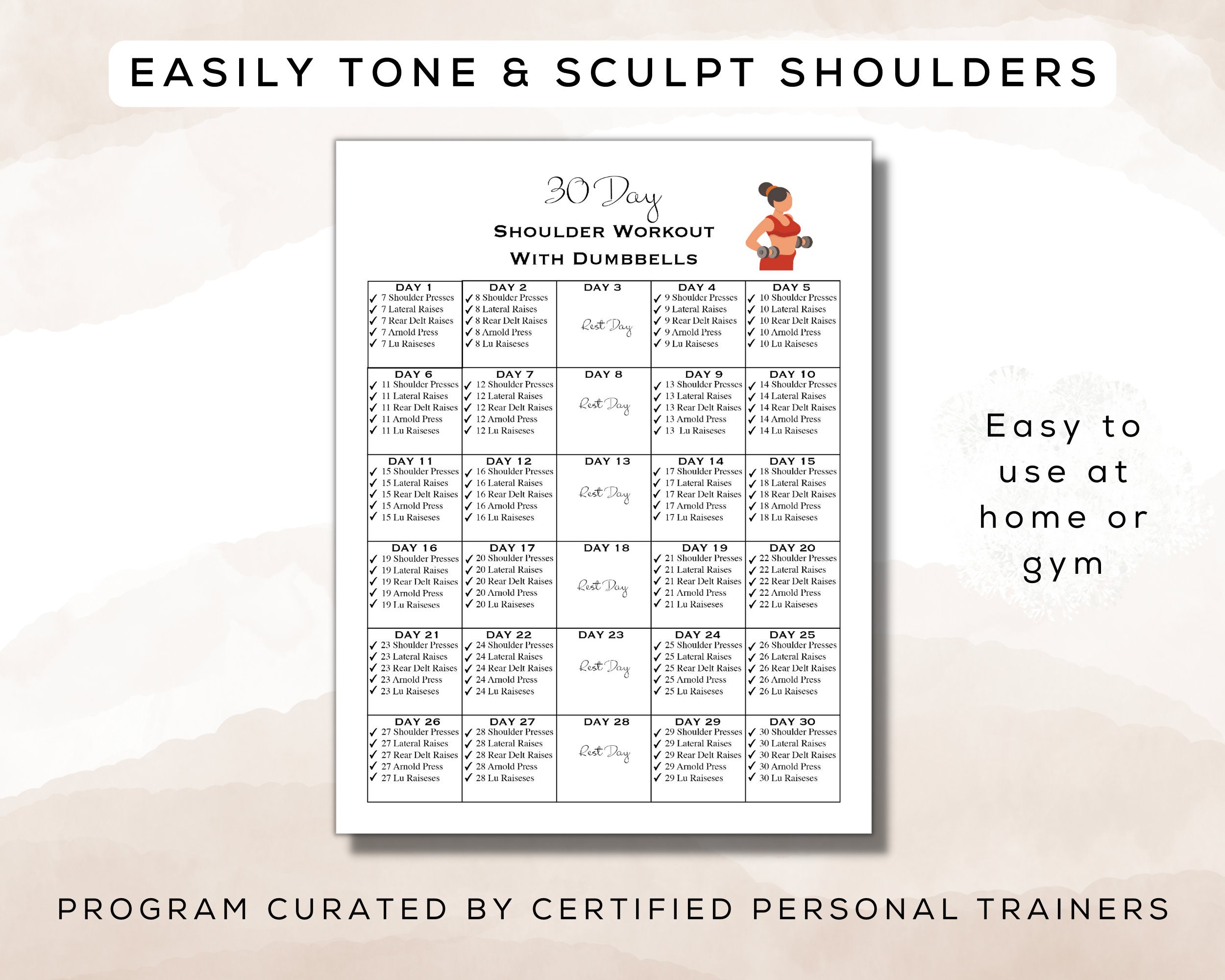 30 Day Shoulder Workout Plan With Dumbbells Printable Fillable PDF Easy ...