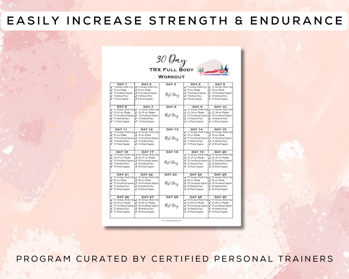 30 Day Full Body TRX Workout Plan Printable + Digital Gym Guide | Bonus ...