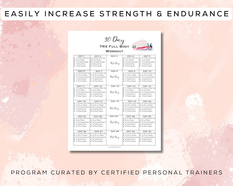 30 Day Full Body TRX Workout Plan Printable + Digital Gym Guide | Bonus ...