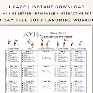 30 Day Landmine Workout Program: Full Body Fitness (printable + Interactive PDF, A4/letter) - Etsy