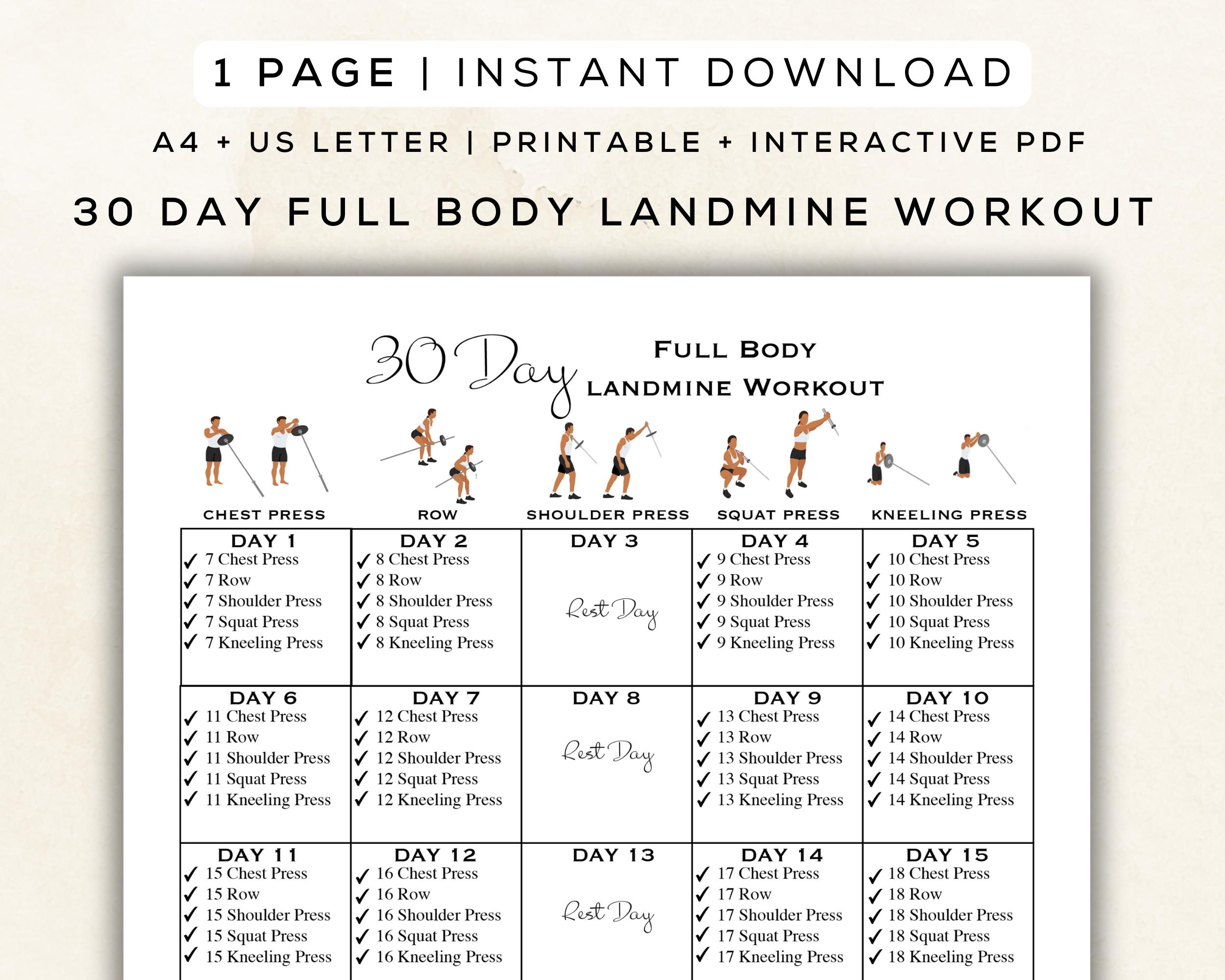 30 Day Full Body Landmine Workout Printable + Interactive PDF | Easy to ...