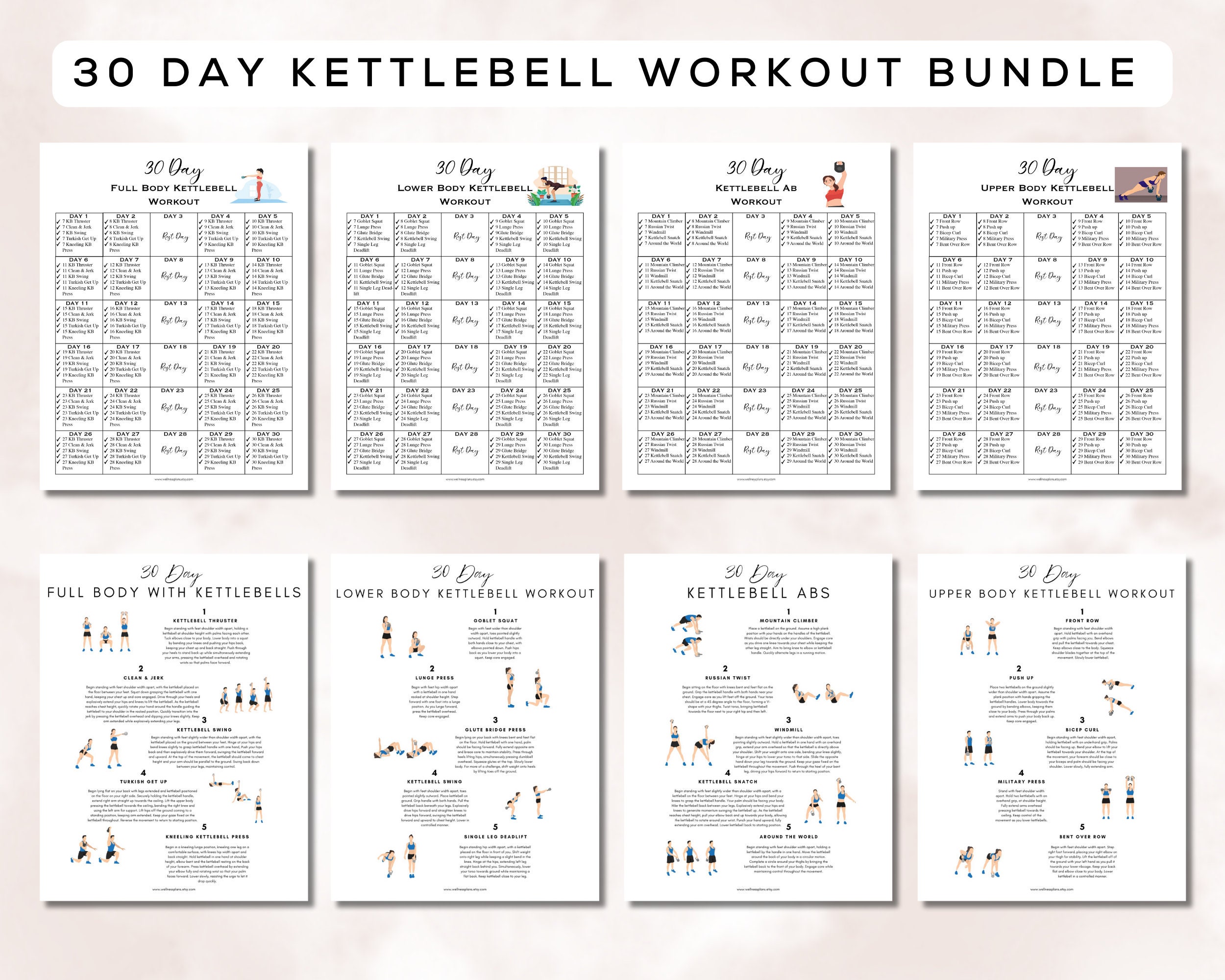 30 Day MEGA Workout Bundle Printable + Interactive Pdfs | 5 Bundles, 19 ...