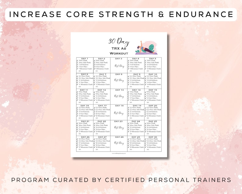 30 Day TRX Ab Workout Plan Printable, Interactive PDF + Digital Gym ...