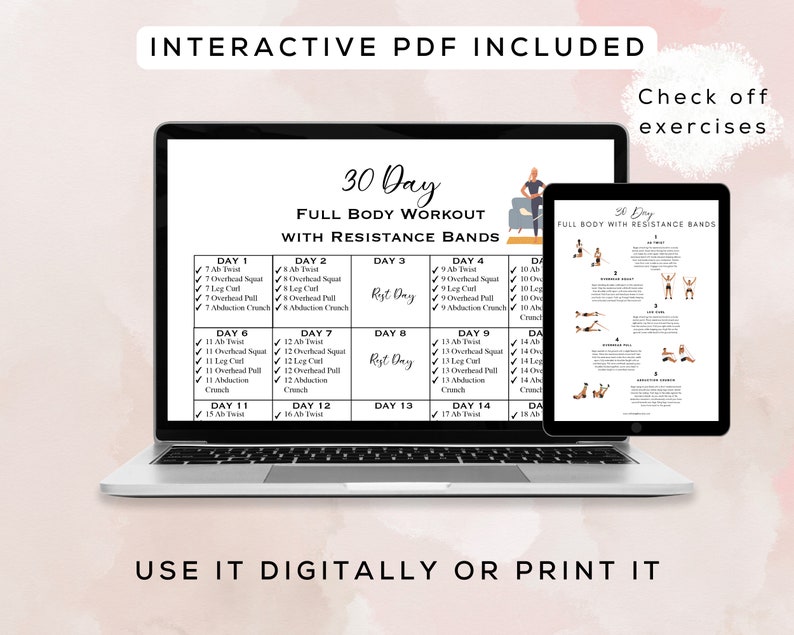 30 Day Full Body Workout With Resistance Bands Printable + Interactive ...