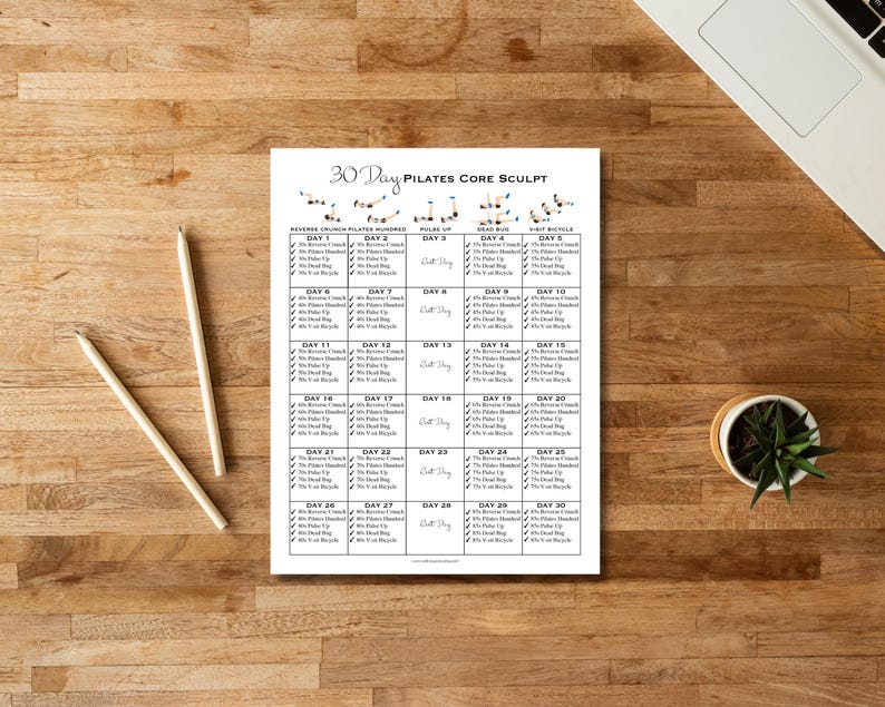30 Day Pilates Core Sculpt Printable + Interactive PDF | Easy to Follow ...