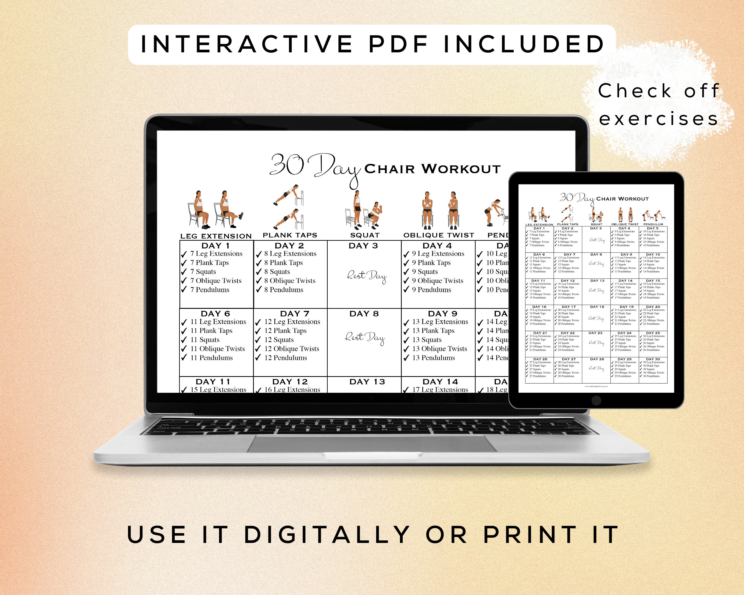30 Day Chair Workout Printable + Interactive PDF | Easy to Follow ...