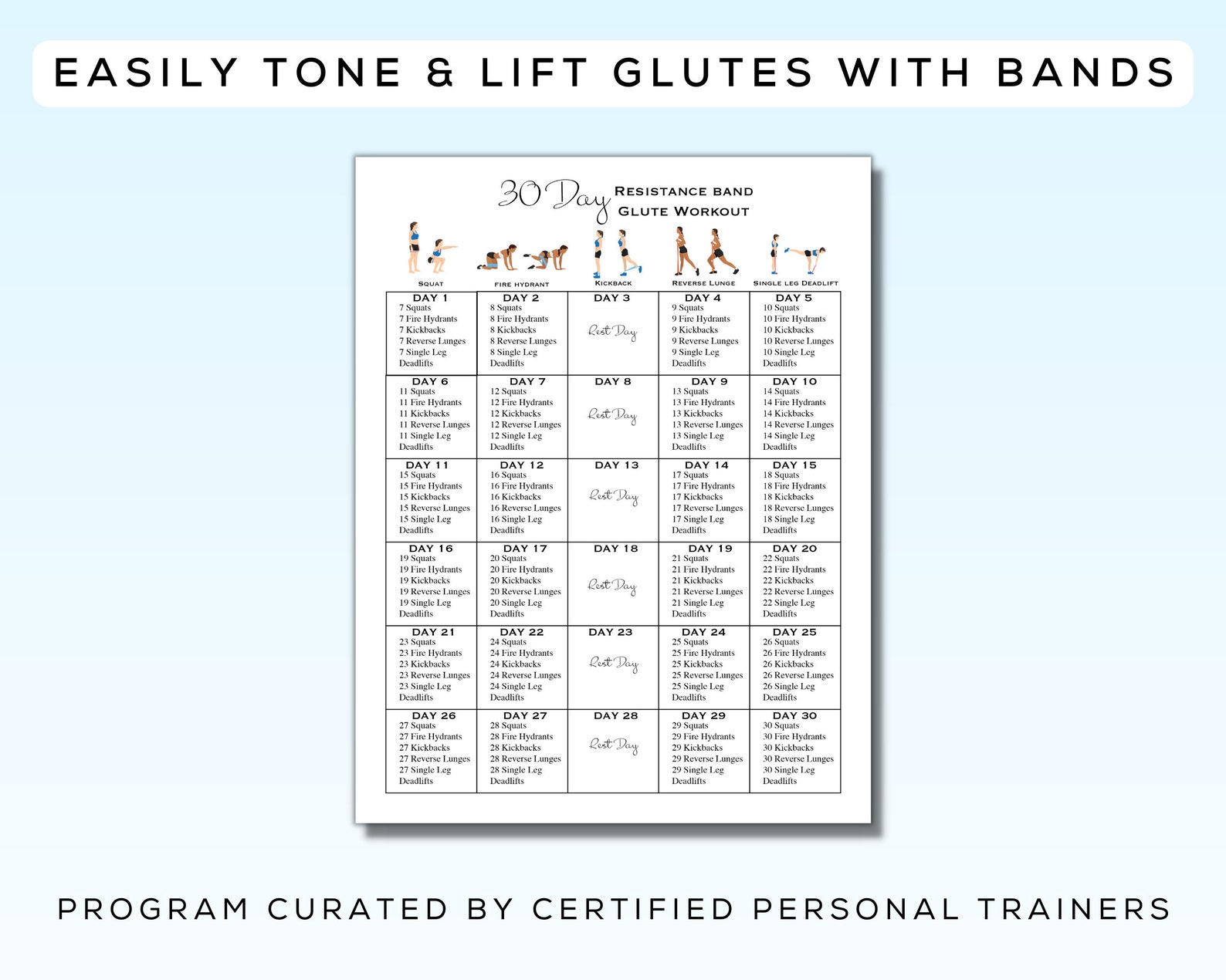 30 Day Glute Workout Plan With Resistance Bands Printable + Fillable ...