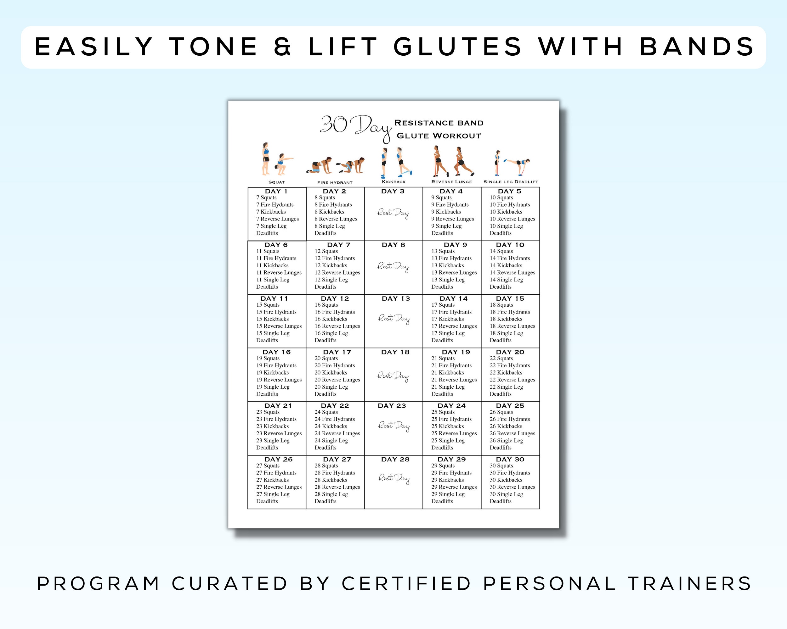 30 Day Glute Workout Plan With Resistance Bands Printable + Fillable ...